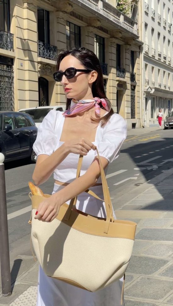 Polene Cyme Beige Canvas Tote Bag